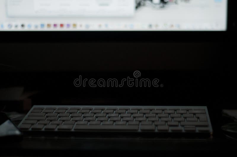 Typing on Keyboard. Keypad. Desktop. Workplace. Work on Night Stock ...