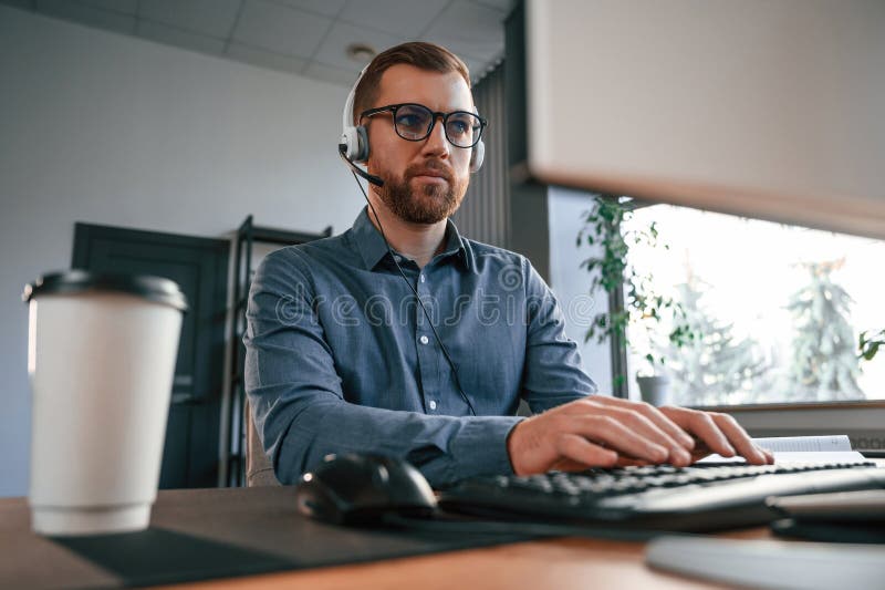 Typing on the Keyboard. Man in Formal Clothes is Working in the Modern ...
