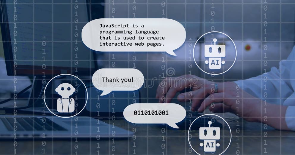 Typing on Keyboard, Person Interacting with AI Chatbots and Programming Code Stock Image - Image ...