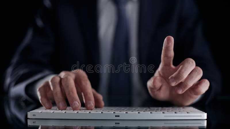 Typing on the Keyboard Thumbs Up Close Up Stock Image - Image of moment ...