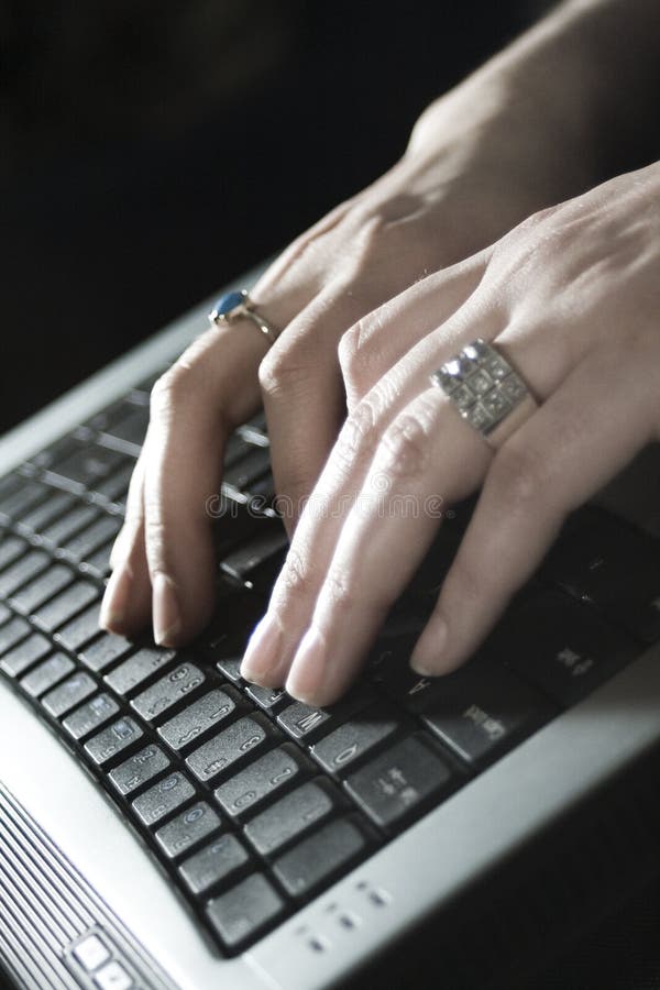 Typing on laptop stock image. Image of keyboard, female - 4072277