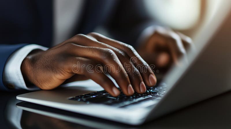Typing on Laptop, Close-up of Hands, Professional Setting, Focus on ...