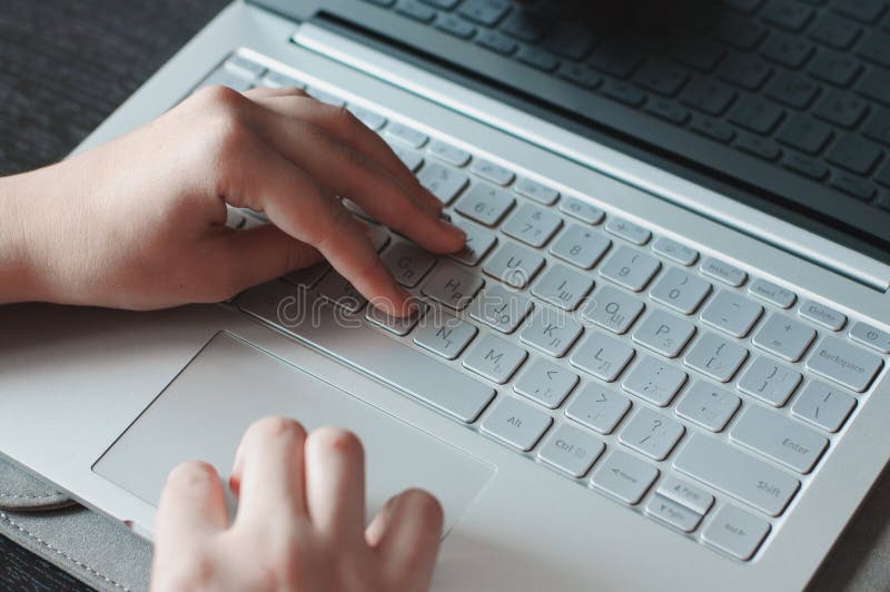 Top View of the Typing Woman Hands on the Laptop Keyboard Stock Photo ...