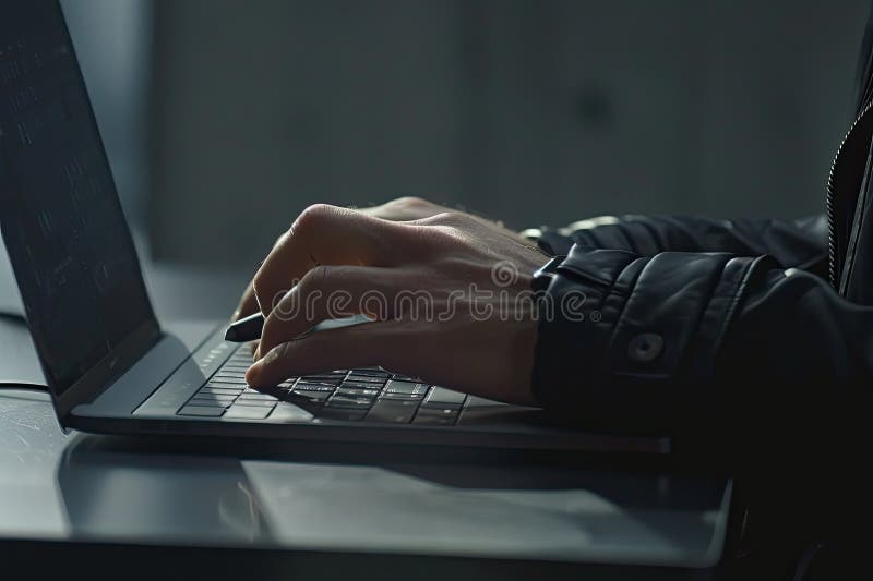 Typing on Laptop, Modern Gadget with Glass Display Device Stock ...