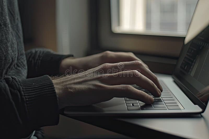 Typing on Laptop, Modern Gadget with Glass Display Device Stock ...