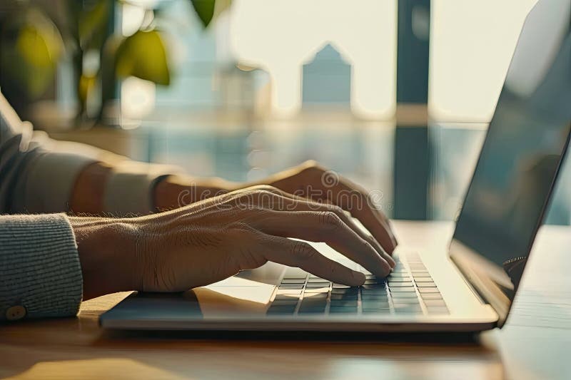 Typing on Laptop, Modern Gadget with Glass Display Device Stock ...