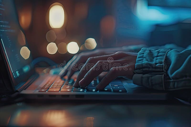 Typing on Laptop, Modern Gadget with Glass Display Device Stock ...