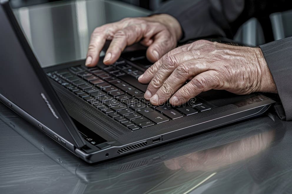 Typing on Laptop, Modern Gadget with Glass Display Device Stock ...