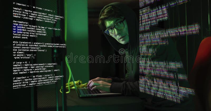 Typing on Laptop, Person in Hoodie Surrounded by Digital Code Image Stock Image - Image of data ...