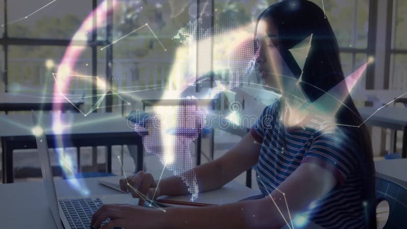 Typing on Laptop, Woman with World Map and Data Processing Animation ...