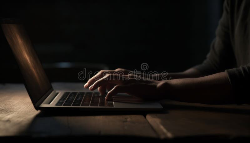 Typing on Laptop, Working Late, Modern Office Generated by AI Stock ...