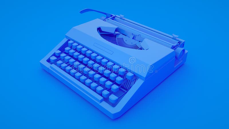Typing Machine on Blue Background, 3d Illustration Stock Illustration ...