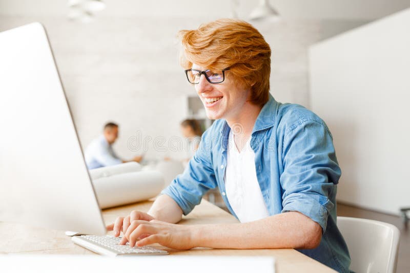 Typing man stock photo. Image of happy, typing, creative - 78676734