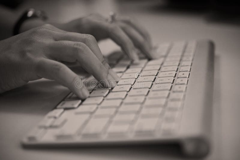 Typing on Modern Keyboard in Workplace Setting Stock Image - Image of ...