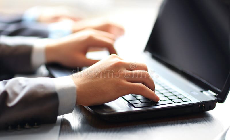 Typing on a Modern Laptop in Office Stock Photo - Image of economics ...