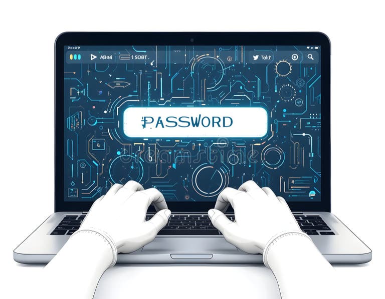 Typing Password on Laptop with Digital Interface Screen Stock Image ...