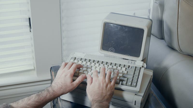 Typing on a 80s Style Computer, Blank Screen Stock Footage - Video of ...