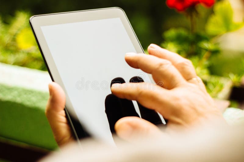 Typing on the tablet stock photo. Image of device, equipment - 72849912