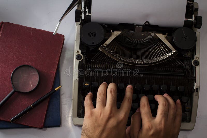 Typing with Typewriter,top View. Stock Image - Image of book ...