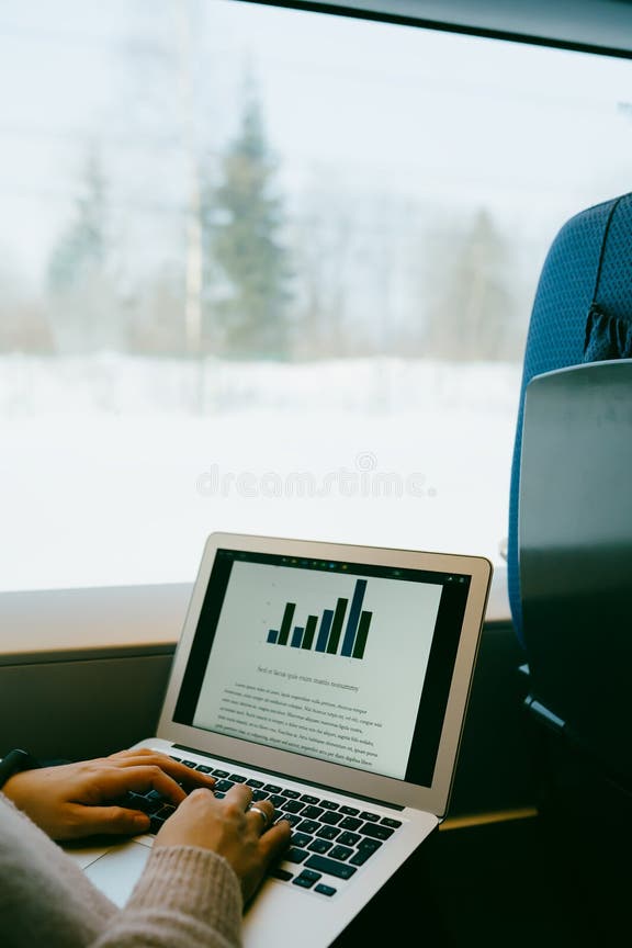 Typing Using Laptop Computer in the Train Stock Image - Image of woman ...