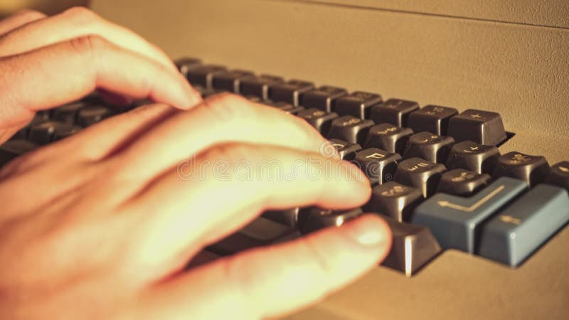 Typing on Vintage Keyboard in Retro Workspace Setting Stock Footage ...