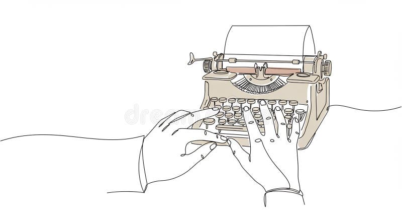 Typing on Vintage Typewriter Continuous Line Drawing Stock Illustration ...