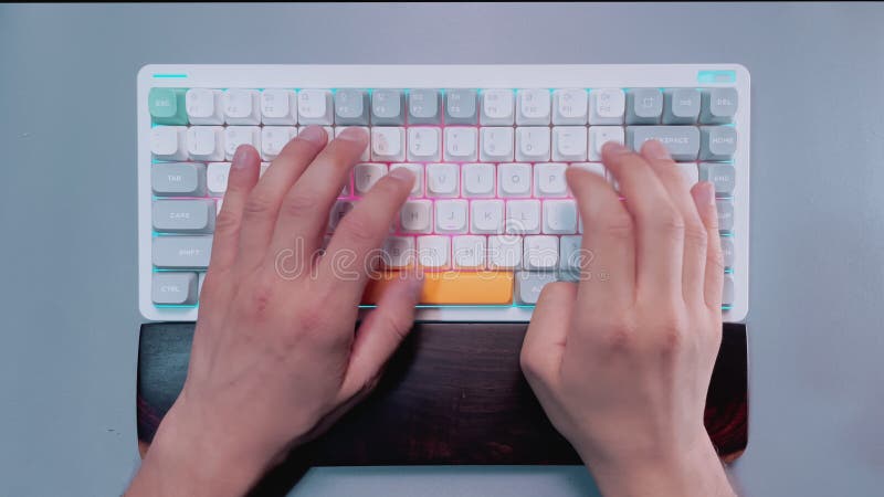 Typing on White Mechanical Keyboard with RGB Lights. Stock Footage ...
