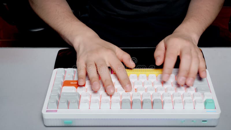 Typing on White Mechanical Keyboard with RGB Lights. Stock Footage ...