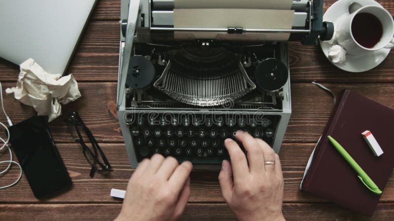 Typist at his workplace stock footage. Video of paper - 80606140