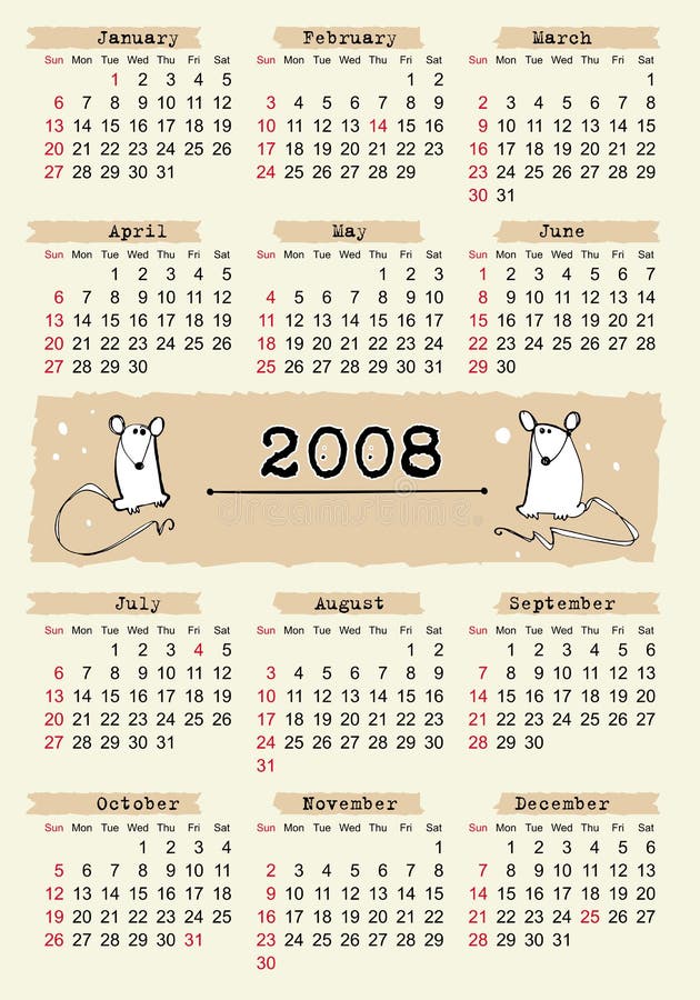 Typografischer Kalender 2008 Vektor Abbildung - Illustration von datum ...