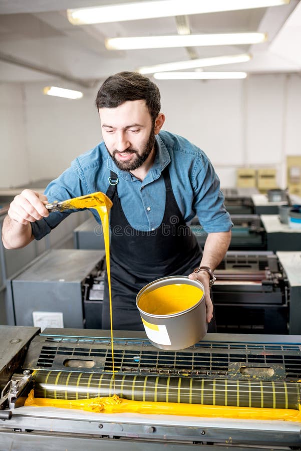 Typographer with Paint at the Manufacturing Stock Image - Image of ...