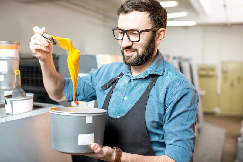 Typographer with Paint at the Manufacturing Stock Photo - Image of ...