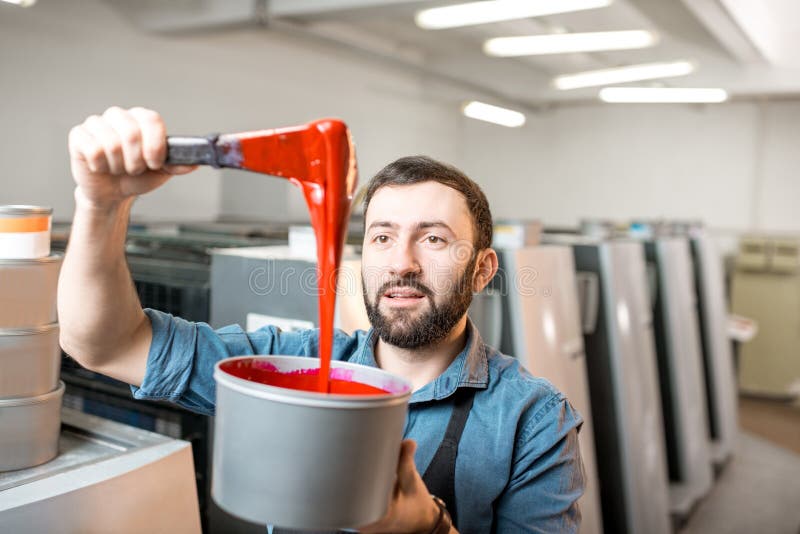 Typographer with Paint at the Manufacturing Stock Image - Image of ...