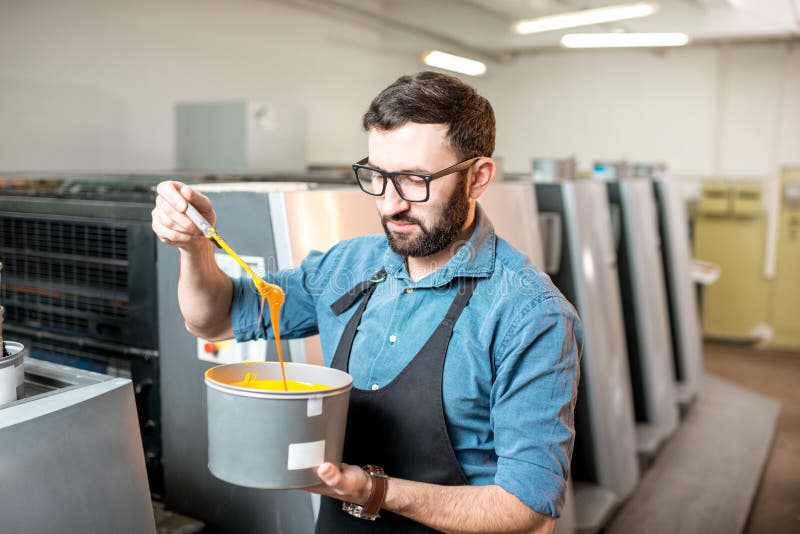 Typographer with Paint at the Manufacturing Stock Image - Image of ...