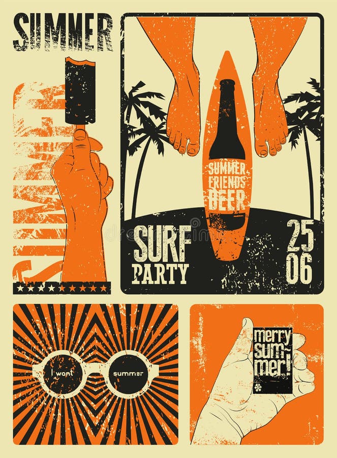 Typographic Summer Party Grunge Retro Poster Design. Vector ...