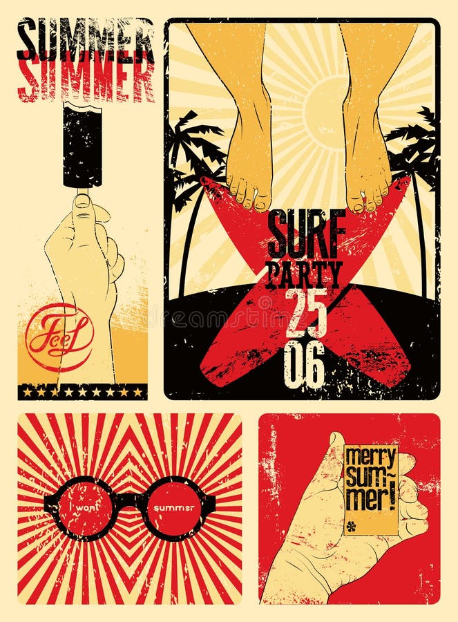 Typographic Summer Party Grunge Retro Poster Design. Vector ...