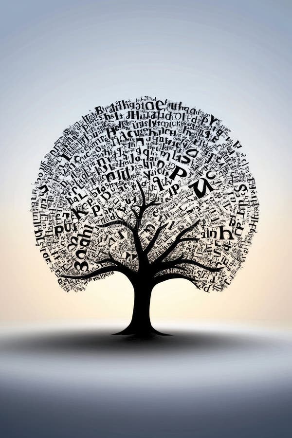 Typographic Tree Artwork with Text Blending into Branches Stock ...