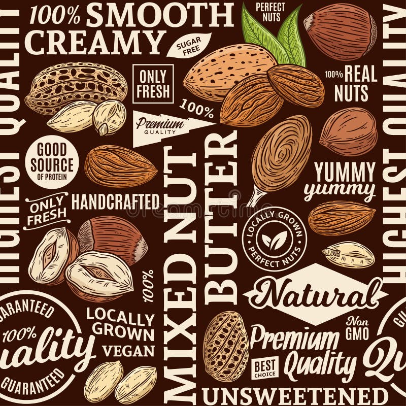 Vector Mixed Nuts Seamless Pattern Stock Vector - Illustration of seamless, drawn: 316436877