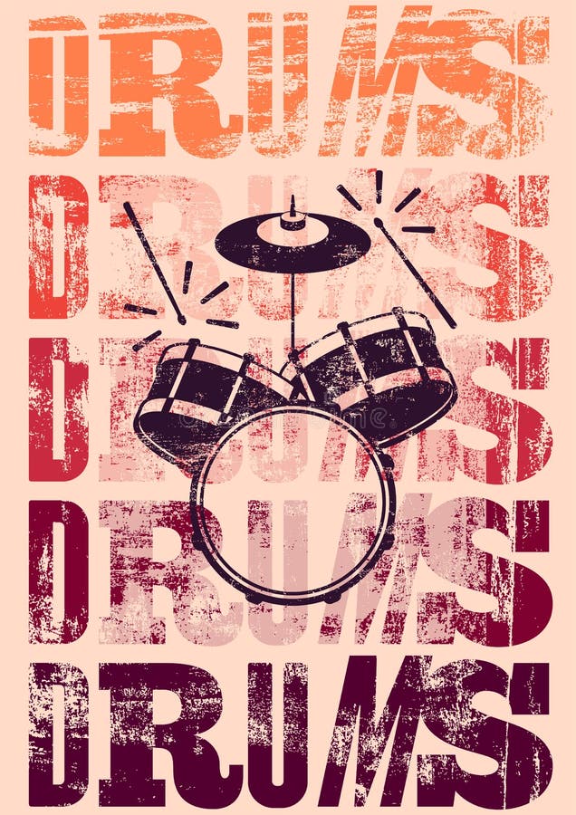 Typographical Drums Vintage Style Poster. Retro Grunge Vector ...