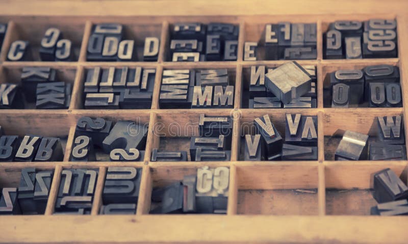 Typographical Letters in Wooden Box Stock Image - Image of style ...
