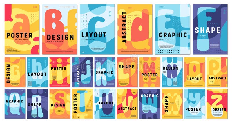 Typography Book Covers, Groovy Alphabet Templates Stock Illustration ...