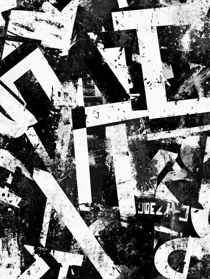 Typography Collage Featuring Random Letters and Words in Black and ...