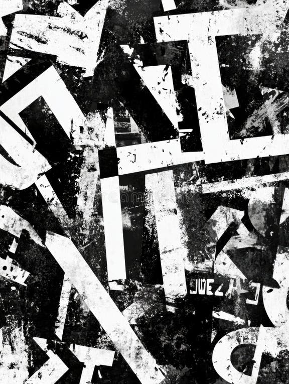 Typography Collage Featuring Random Letters and Words in Black and ...