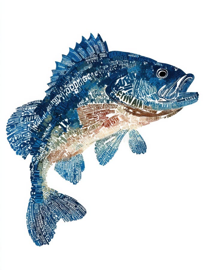 Typography Fish Silhouette Crafted with Various Words on a Clean White ...