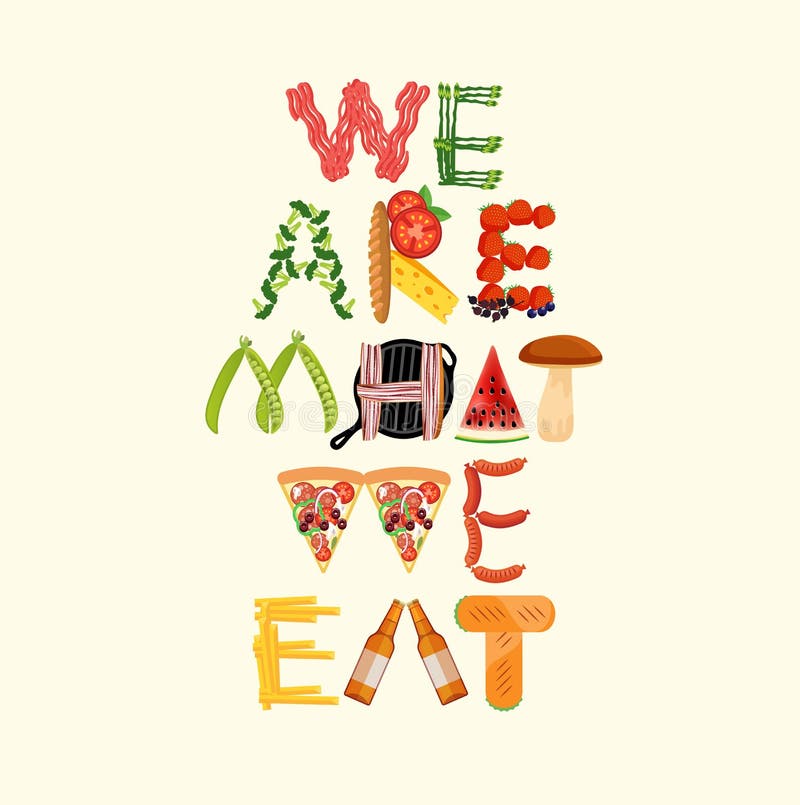 Typography Kitchen Poster. we are What we Eat. Vector Illustration ...