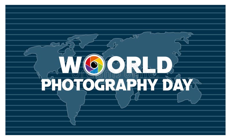 Typography Logo for World Photography Day with World Map Background ...