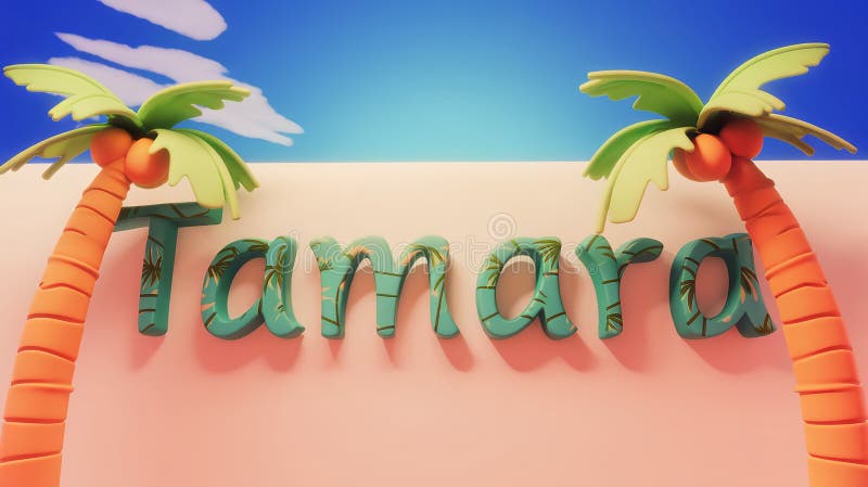 Typography of Name Tamara on Wall Amid Palm Trees in Sunny Setting ...