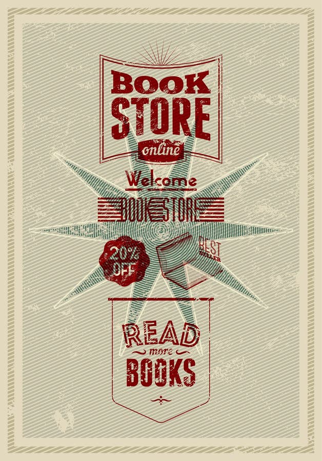 Typography Retro Bookstore Poster Design. Vector Illustration. Stock ...