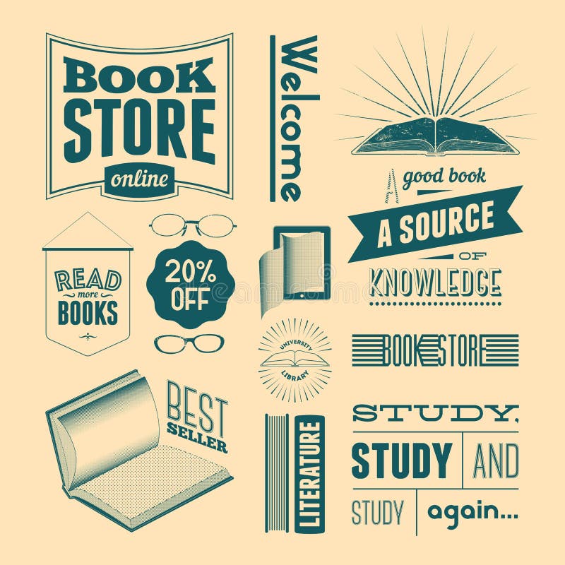 Typography Vector Set of Vintage Design Elements for Bookstore or ...