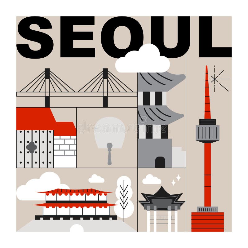 Typography Word Seoul Branding Technology Иллюстрация вектора ...